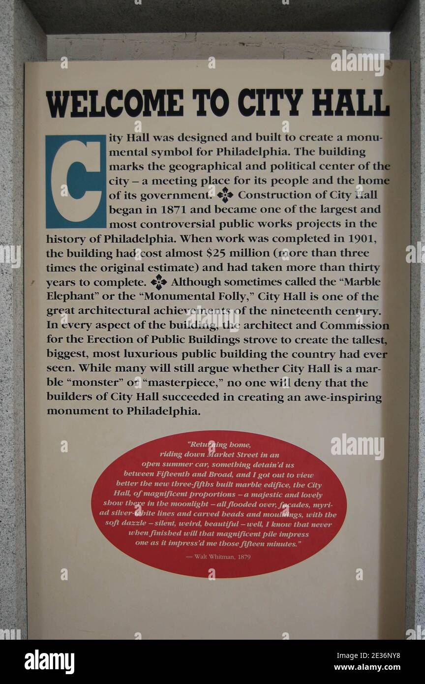 Philadelphia USA City Hall welcome sign story America building story ...