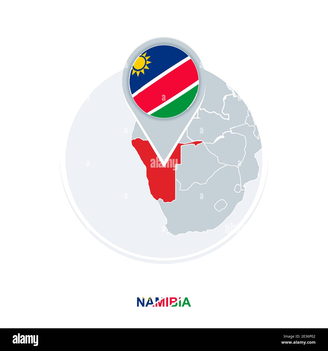 Namibia map and flag, vector map icon with highlighted Namibia Stock ...