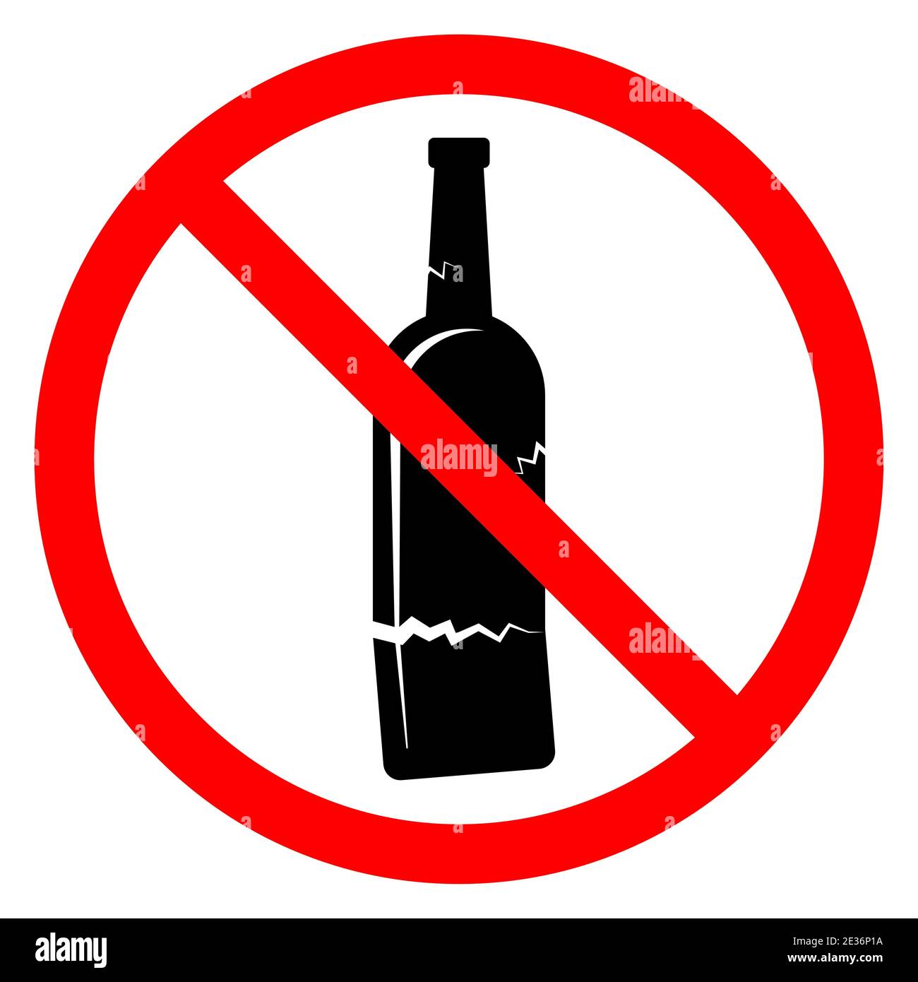 Alcohol is forbidden. Glass bottle with ban icon. Stop or ban red round ...