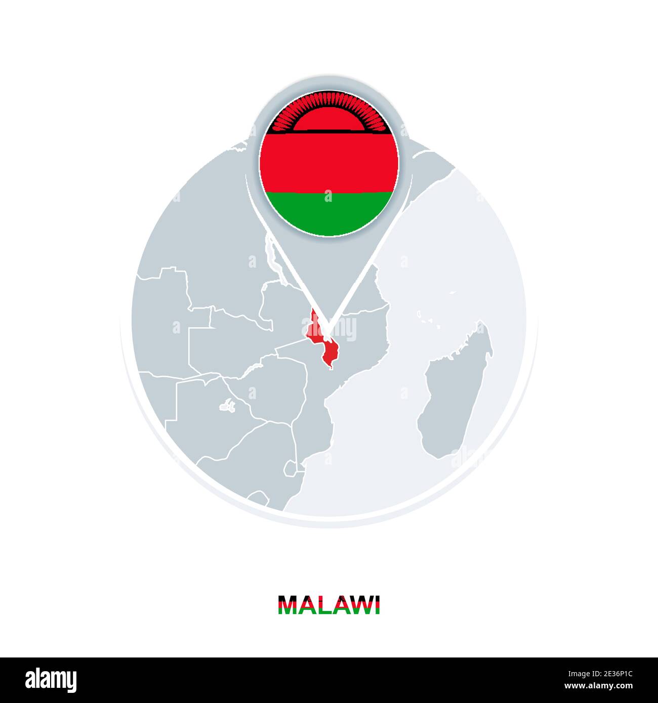 Malawi map and flag, vector map icon with highlighted Malawi Stock ...