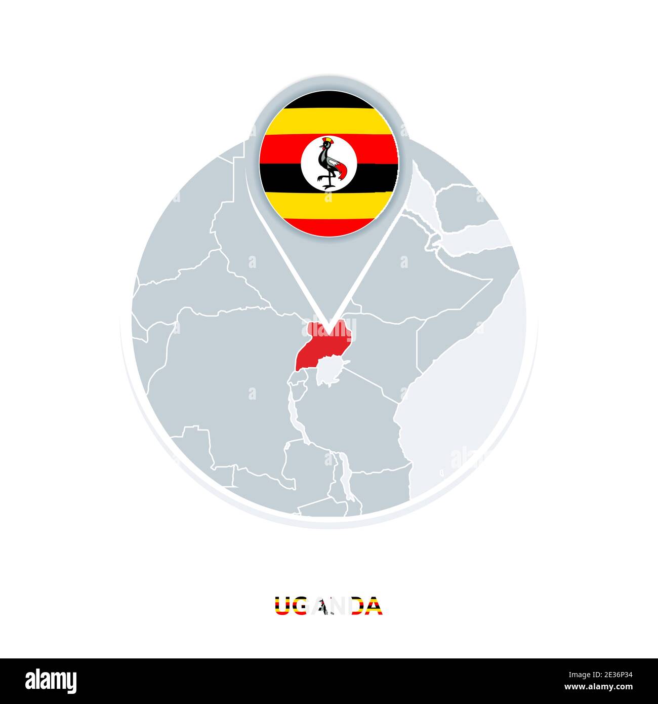 Uganda map and flag, vector map icon with highlighted Uganda Stock ...