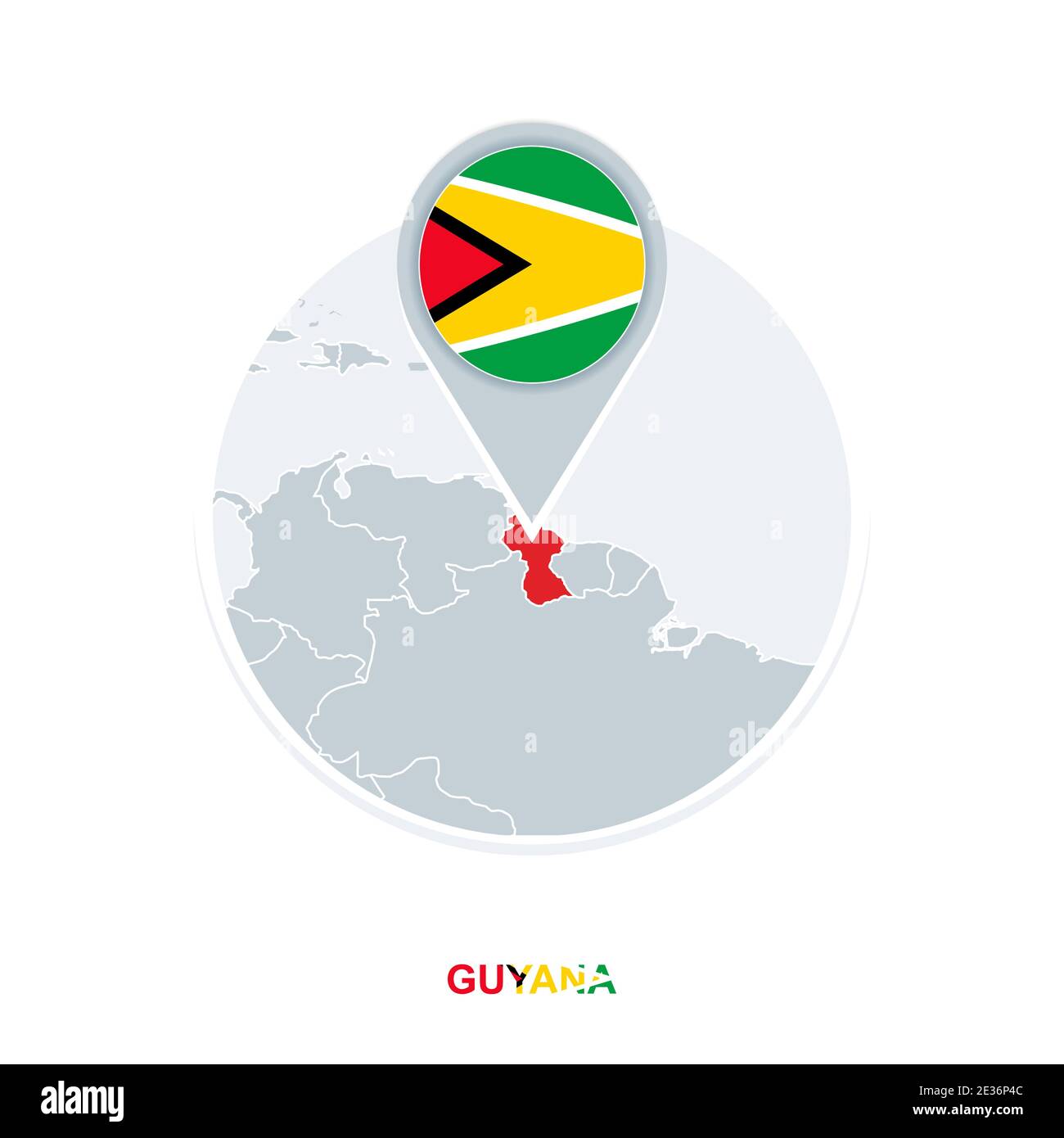 Guyana map and flag, vector map icon with highlighted Guyana Stock ...
