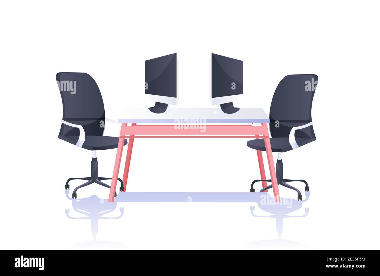 office workplace desk with laptops and armchairs isolated on white ...