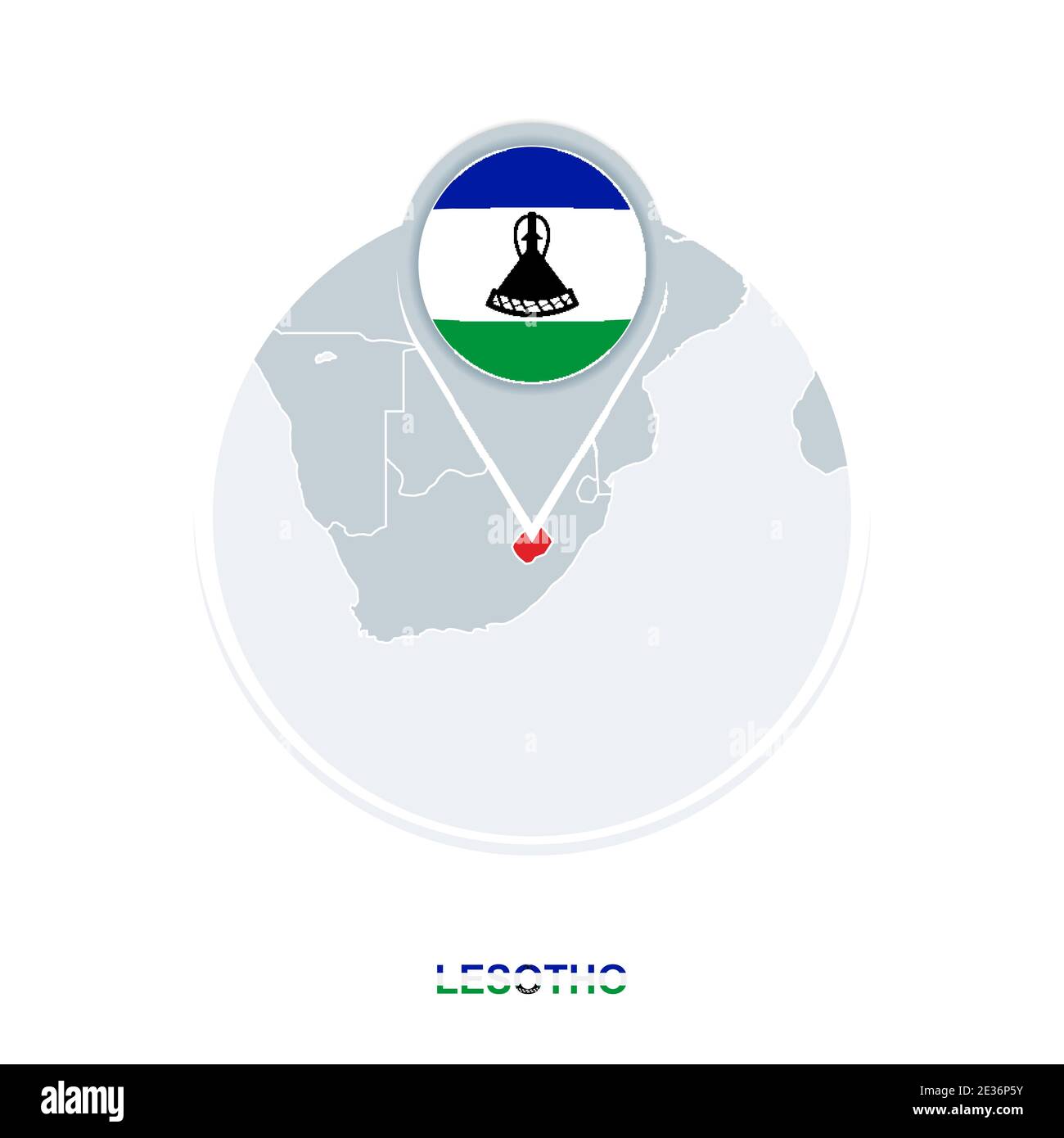 Lesotho map and flag, vector map icon with highlighted Lesotho Stock ...