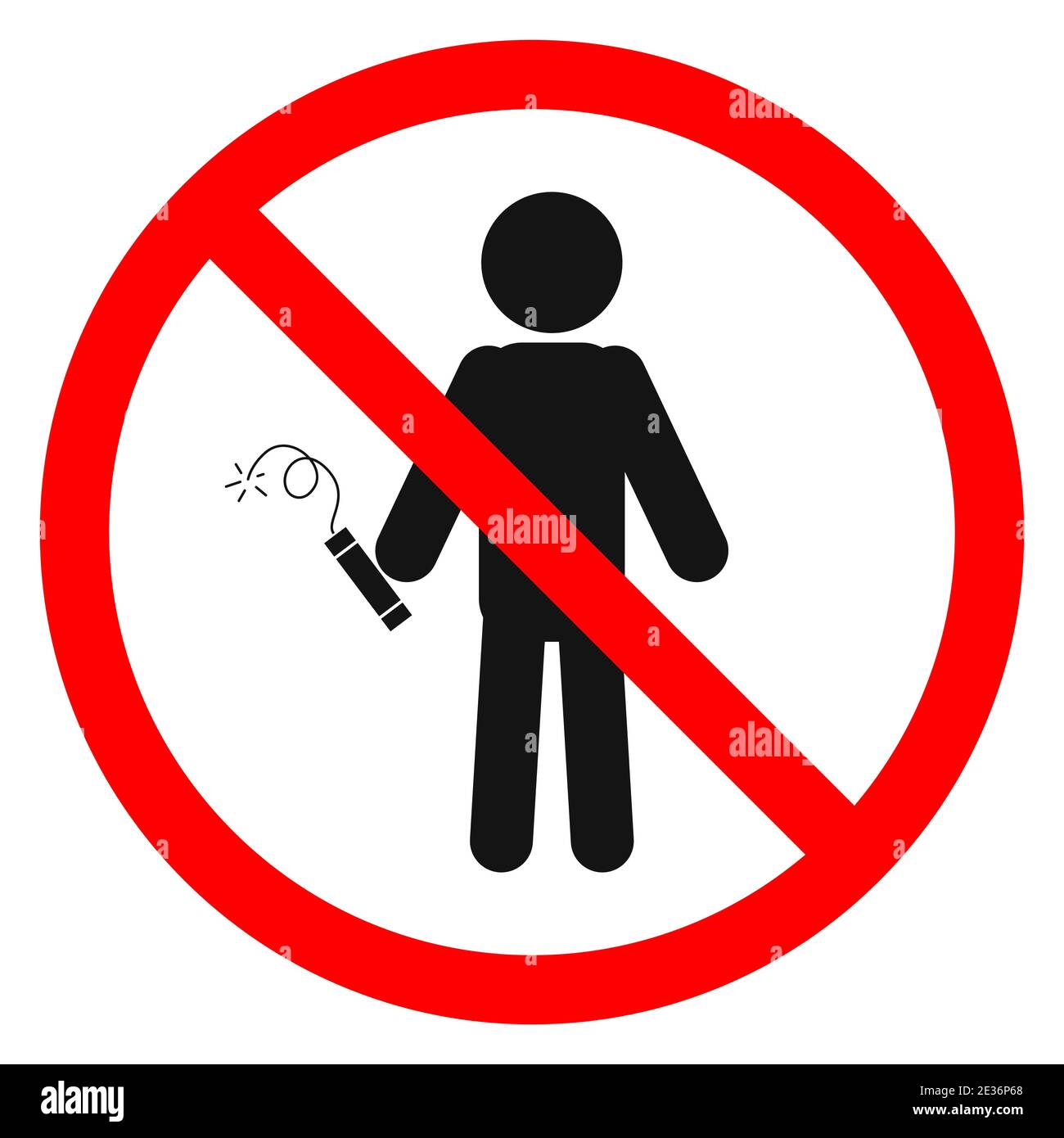 Dynamite is forbidden. Dynamite in a man's hand. Stop or ban red round ...