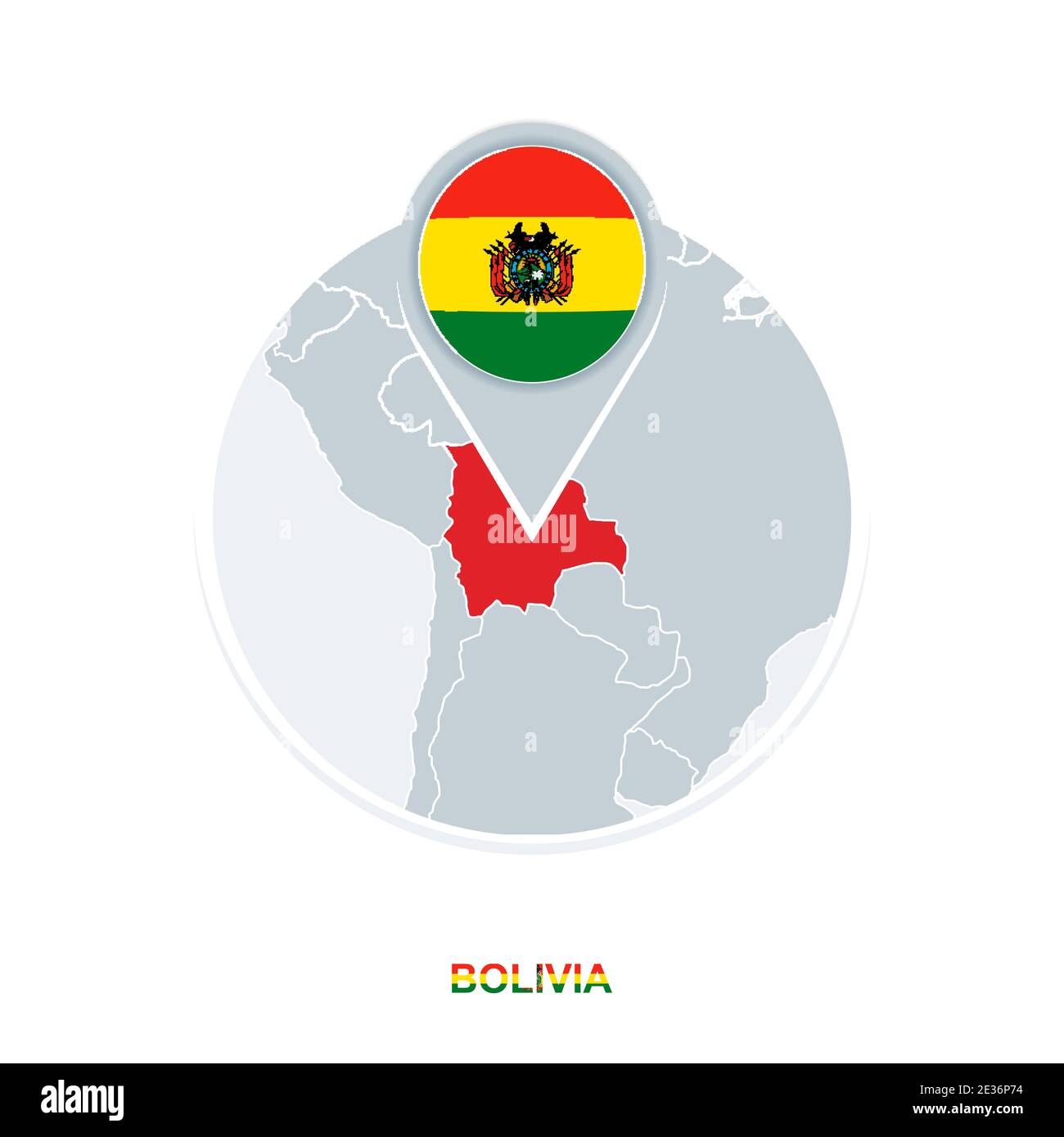 Bolivia map and flag, vector map icon with highlighted Bolivia Stock ...