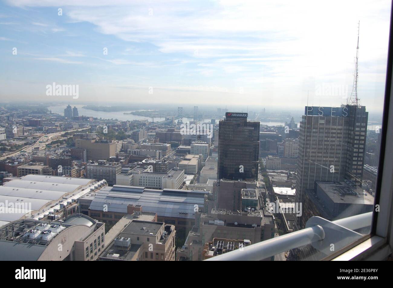 The top of City Hall in Philadelphia USA river water skyline ...