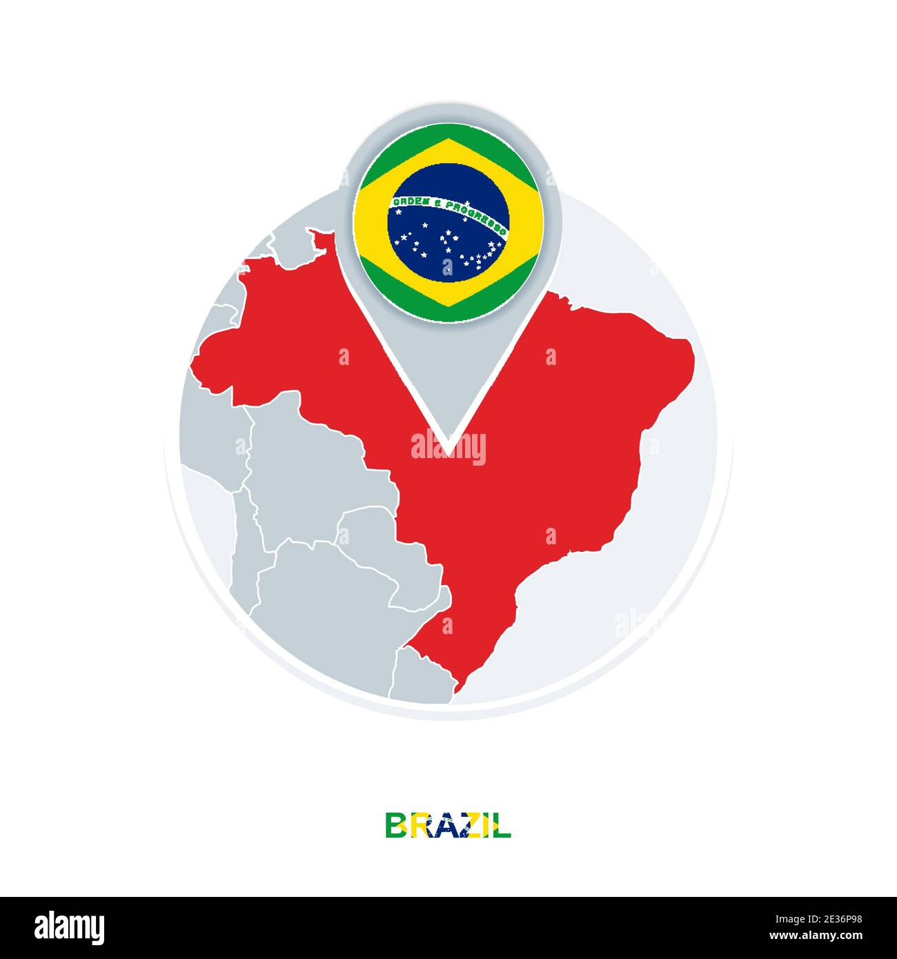 Brazil map and flag, vector map icon with highlighted Brazil Stock ...