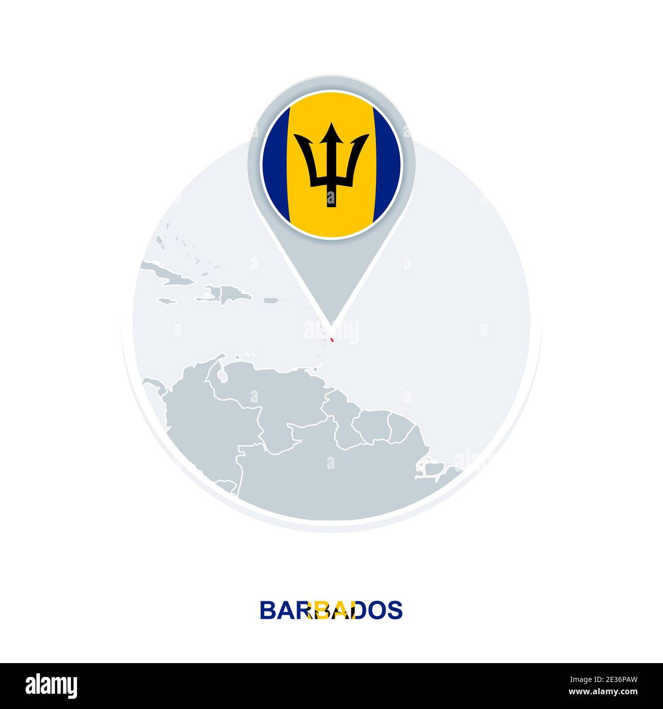 Barbados map and flag, vector map icon with highlighted Barbados Stock ...