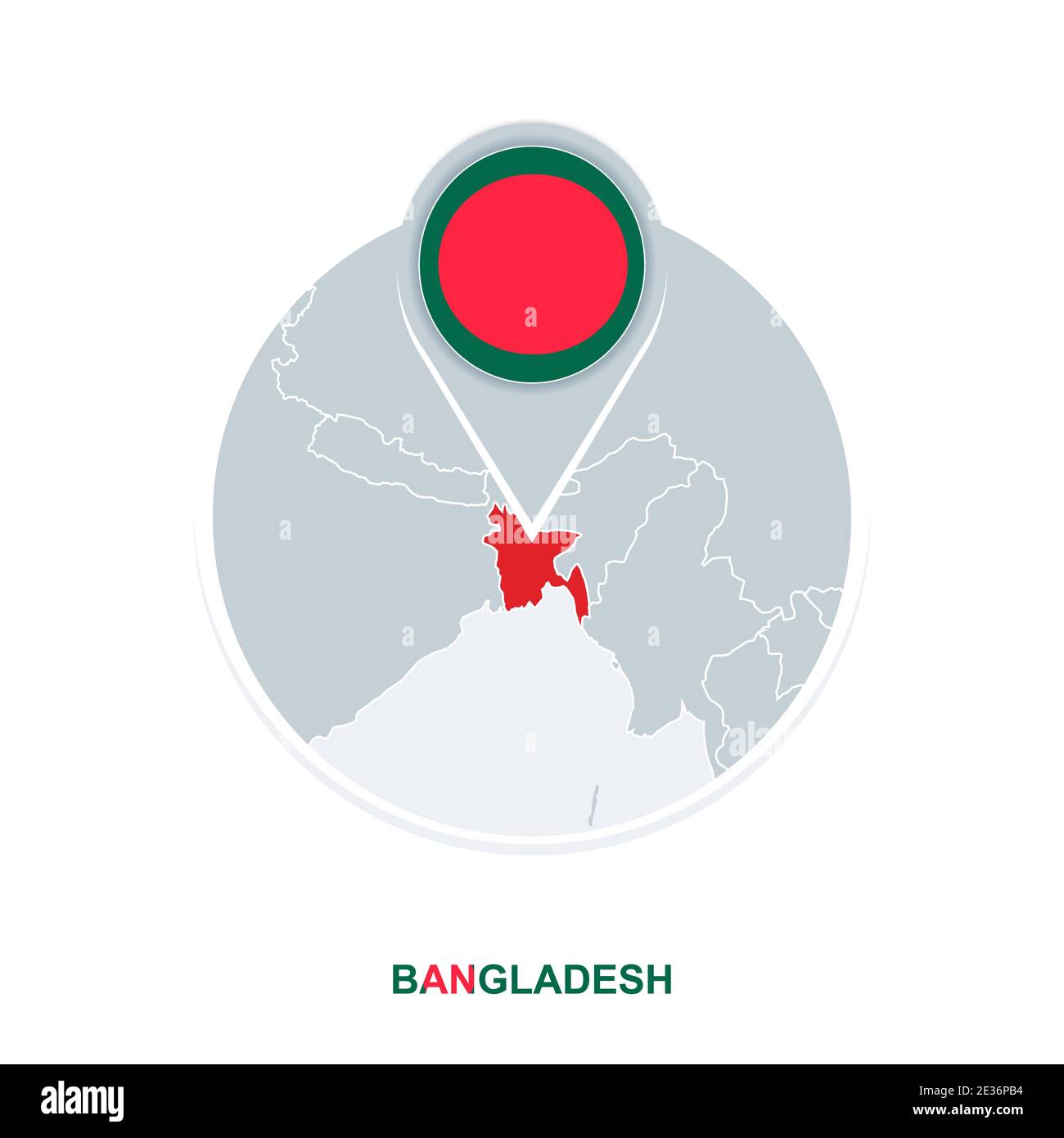 Bangladesh map and flag, vector map icon with highlighted Bangladesh ...