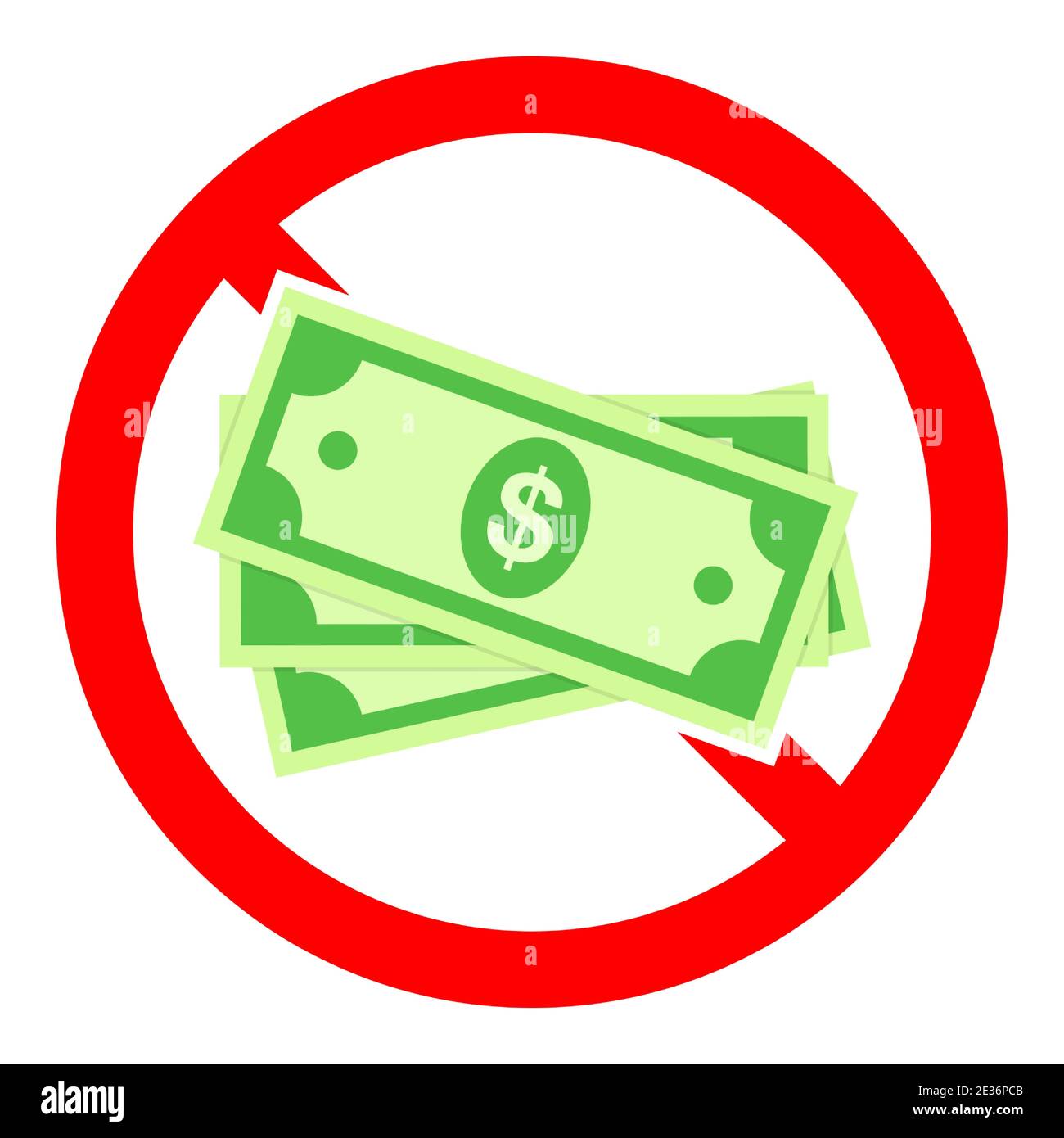 Cash ban icon. Paper money is prohibited. Stop or ban red round sign ...