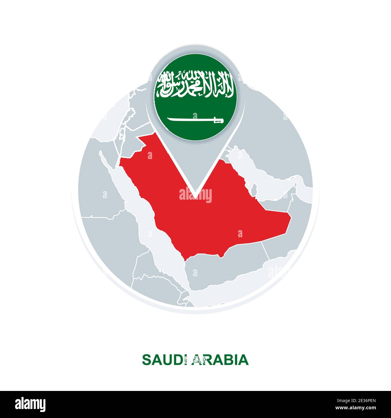 Saudi Arabia map and flag, vector map icon with highlighted Saudi ...