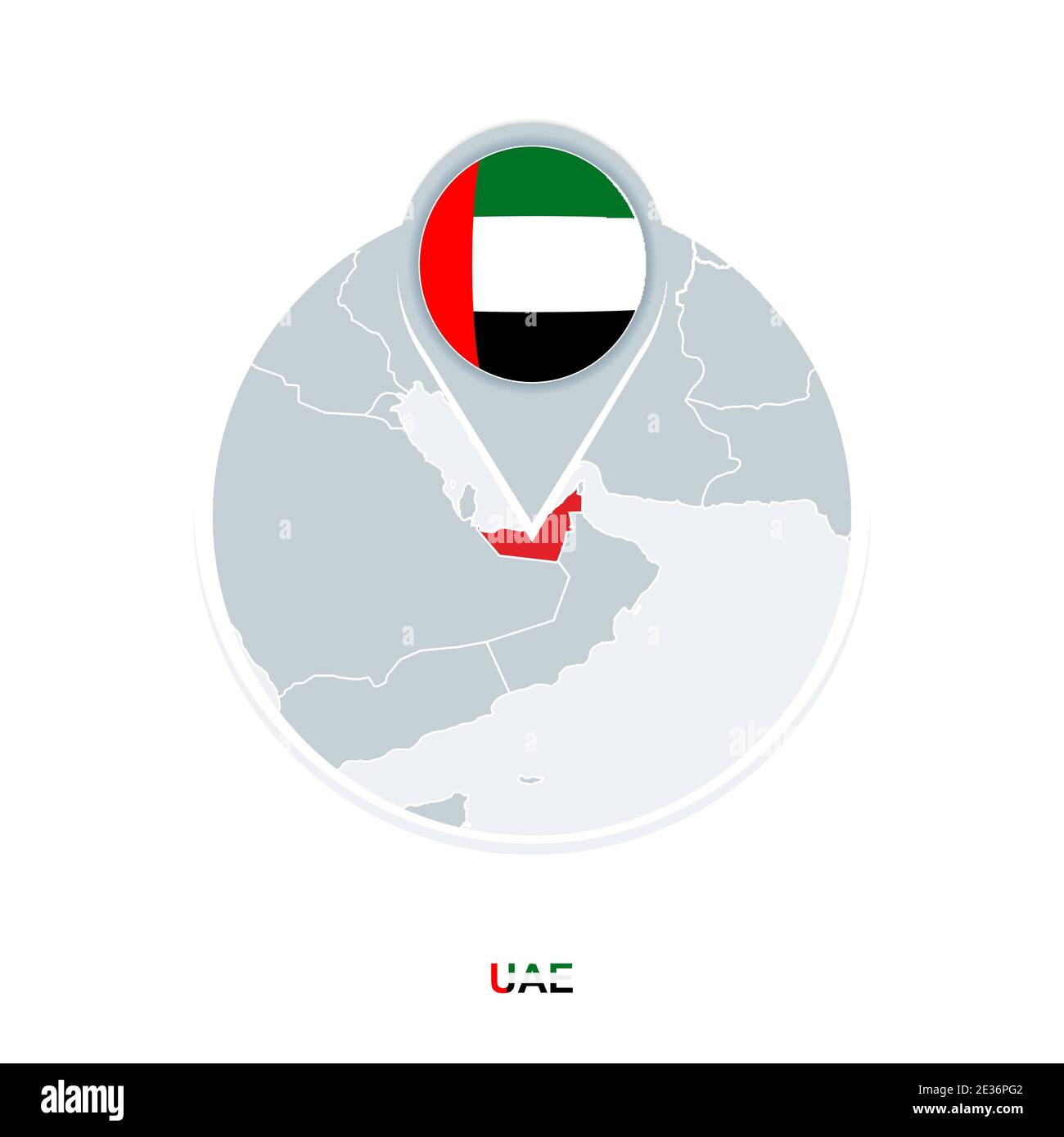 United Arab Emirates map and flag, vector map icon with highlighted UAE ...