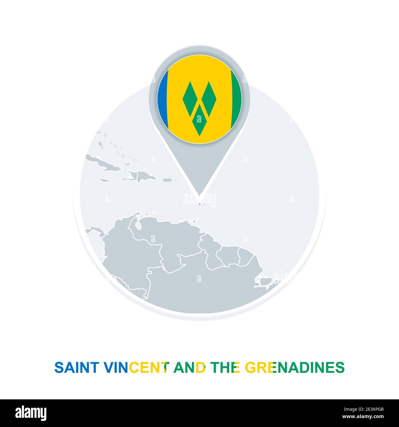 Saint Vincent and the Grenadines map and flag, vector map icon with ...