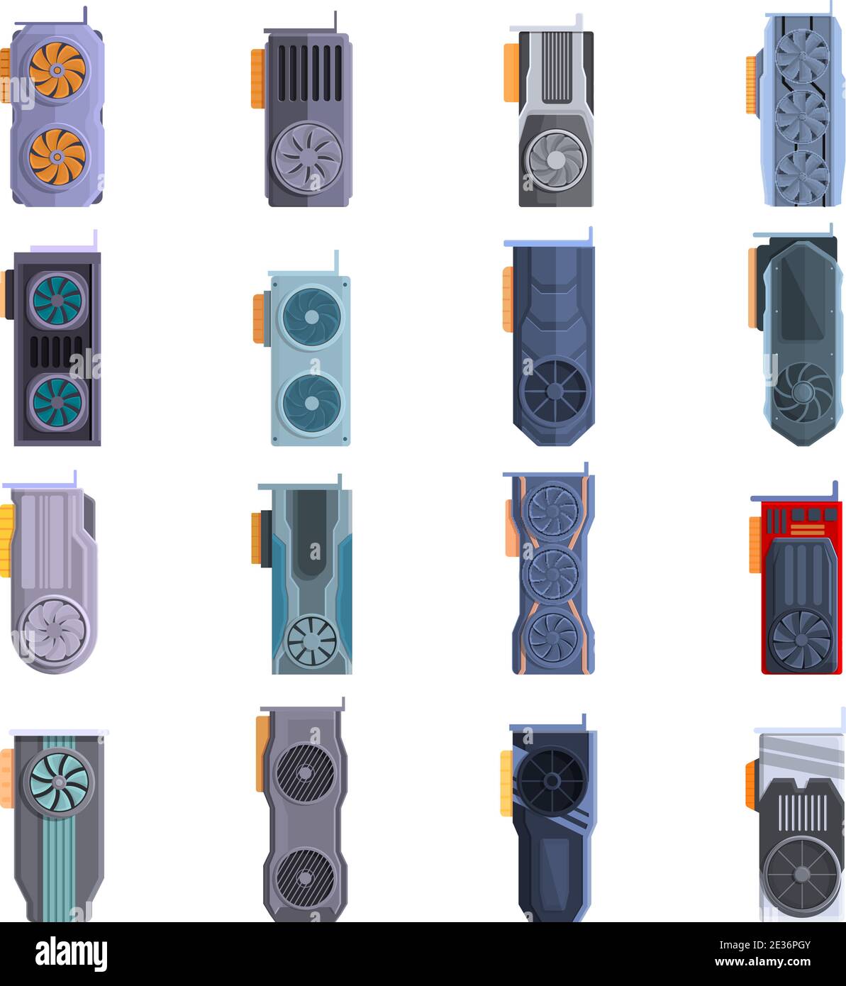 GPU graphic card icons set. Cartoon set of GPU graphic card vector ...