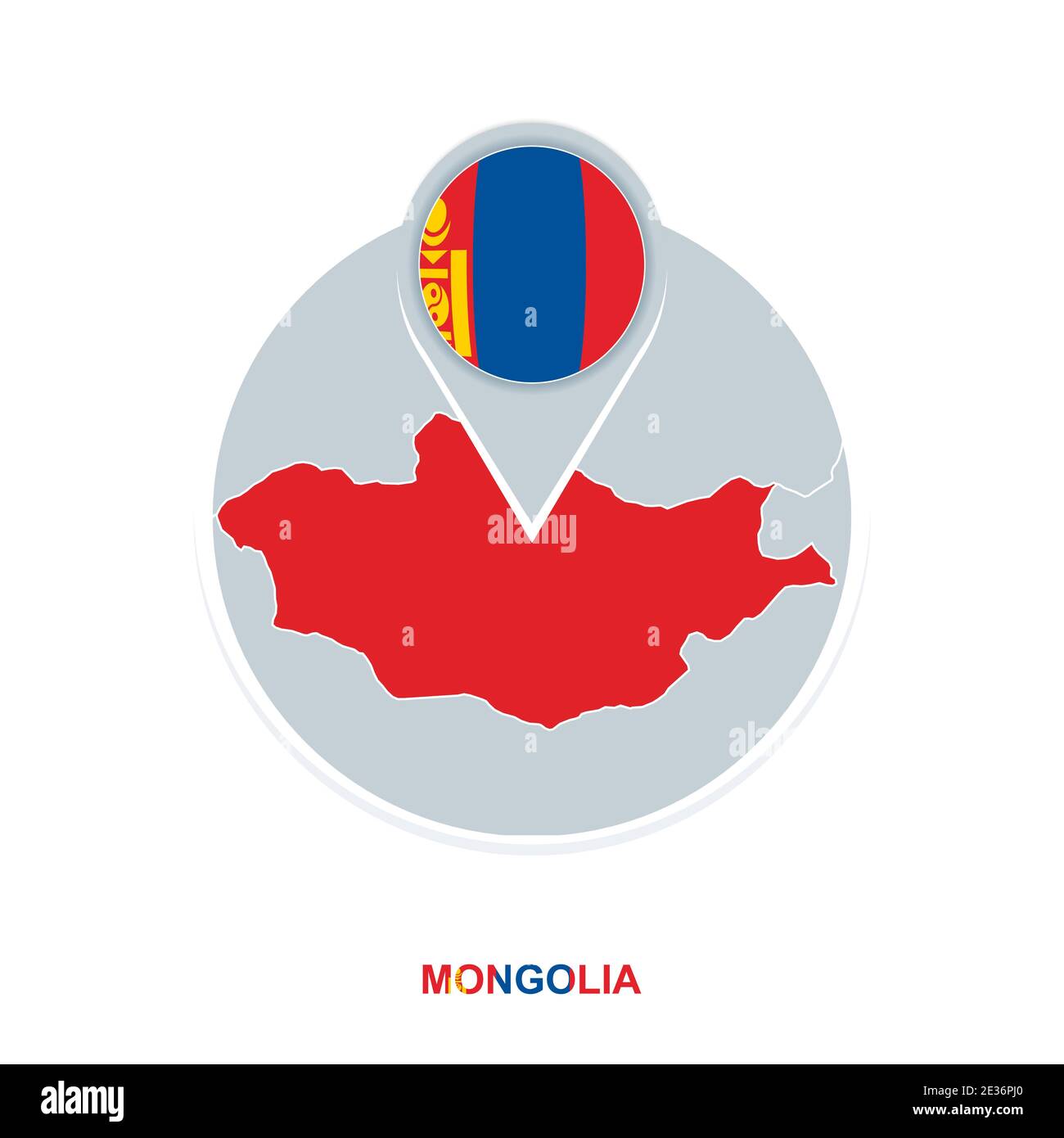 Mongolia map and flag, vector map icon with highlighted Mongolia Stock ...