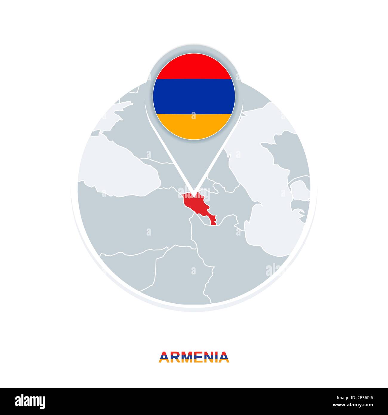 Armenia Map And Flag Vector Map Icon With Highlighted Armenia Stock