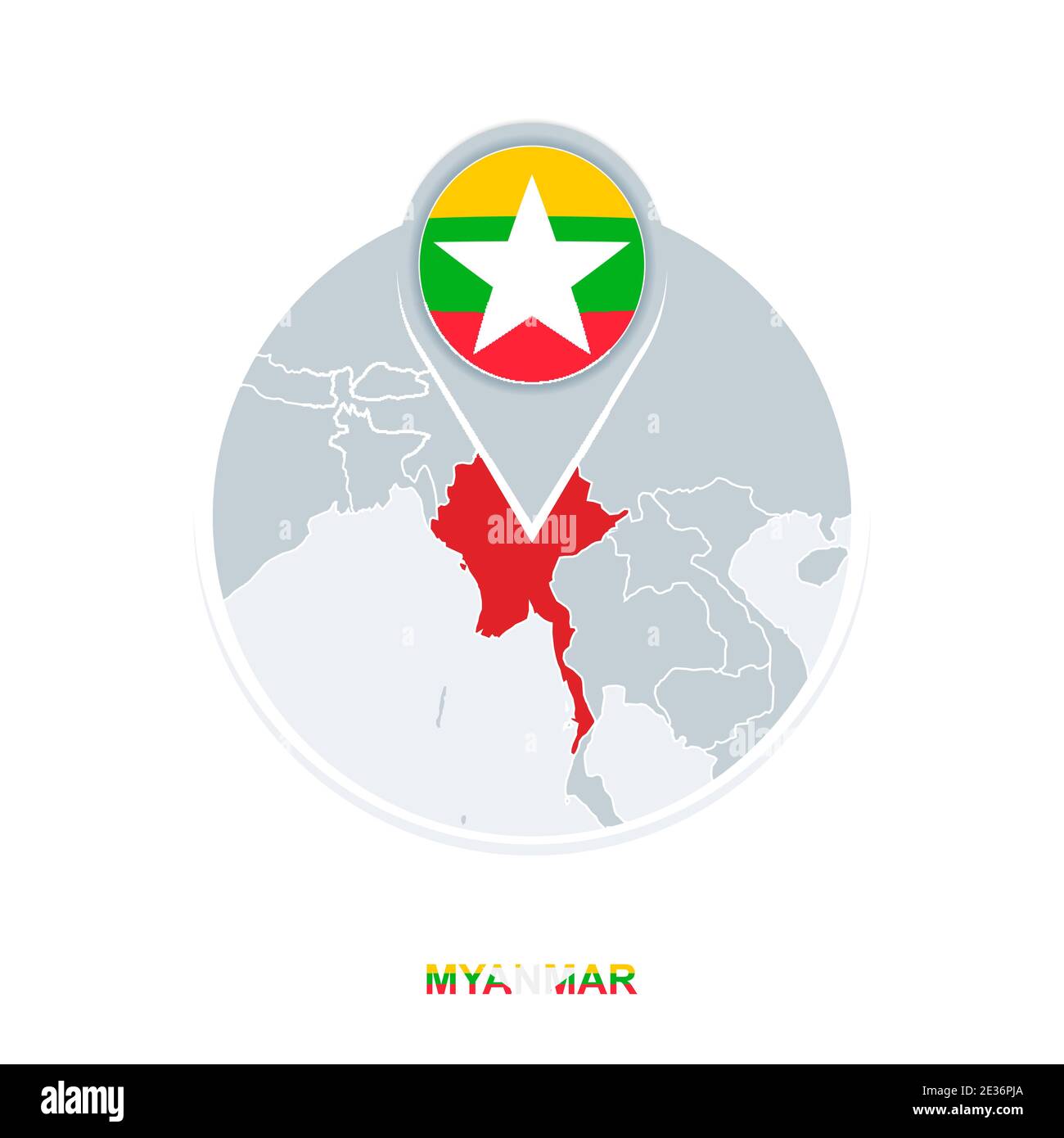 Myanmar map and flag, vector map icon with highlighted Myanmar Stock Vector Image & Art - Alamy