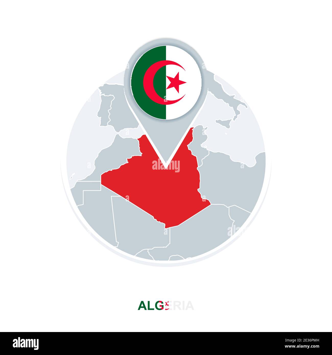 Algeria map and flag, vector map icon with highlighted Algeria Stock ...