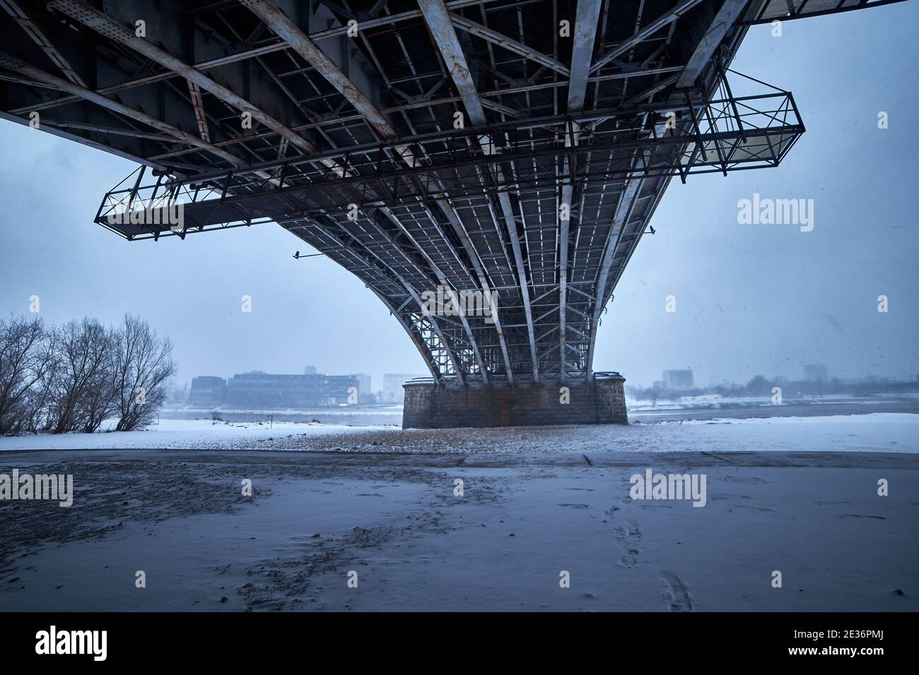 View at snowy Warsaw, under Poniatowski bridge Stock Photo - Alamy