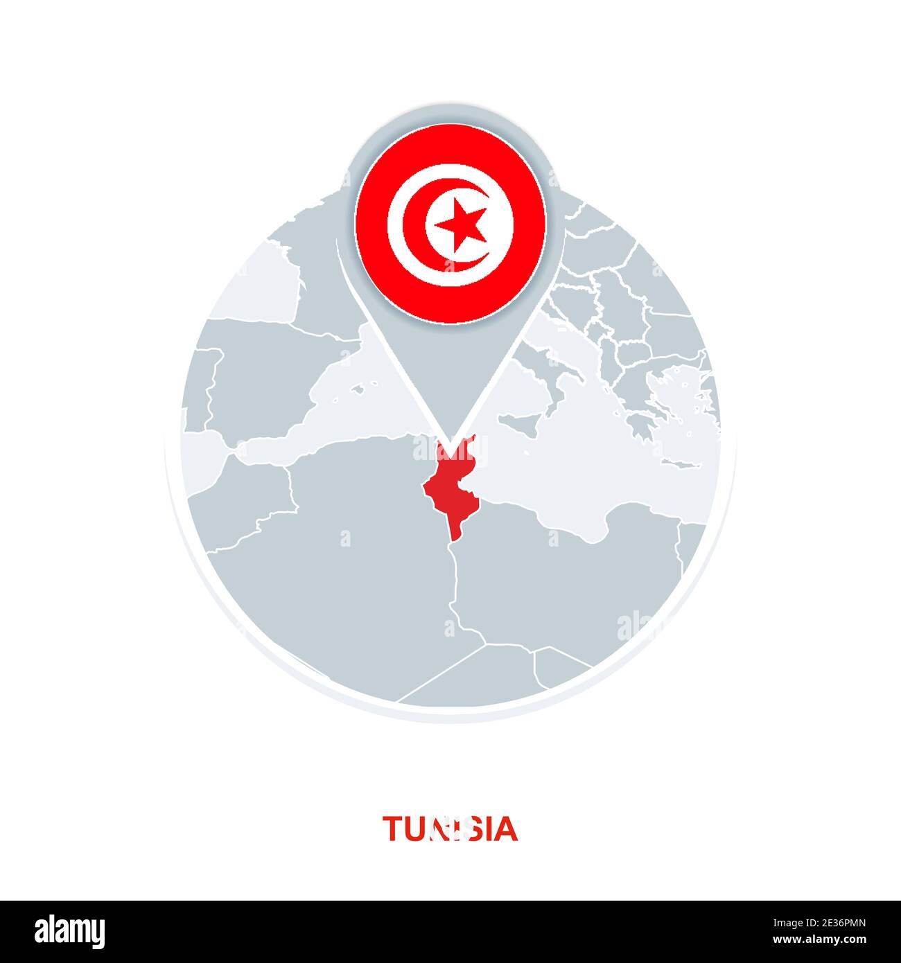 Tunisia map and flag, vector map icon with highlighted Tunisia Stock ...