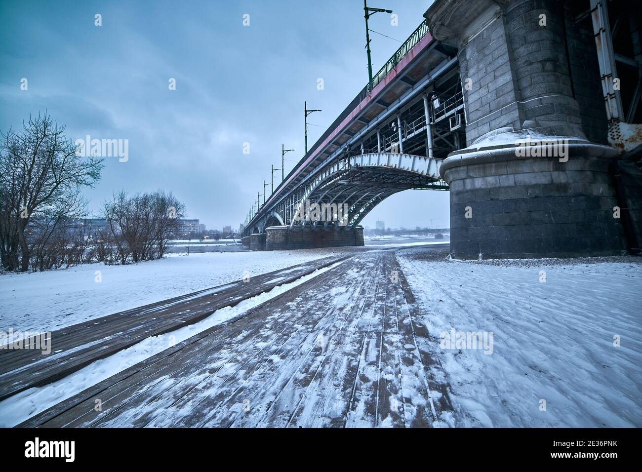 View at snowy Warsaw, under Poniatowski bridge Stock Photo - Alamy