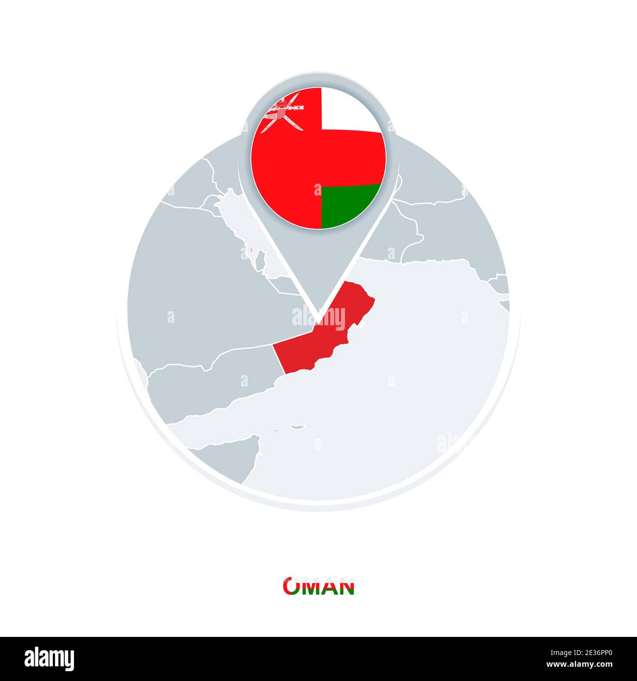 Oman map and flag, vector map icon with highlighted Oman Stock Vector ...