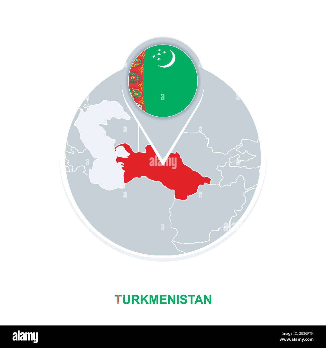 Turkmenistan map and flag, vector map icon with highlighted ...