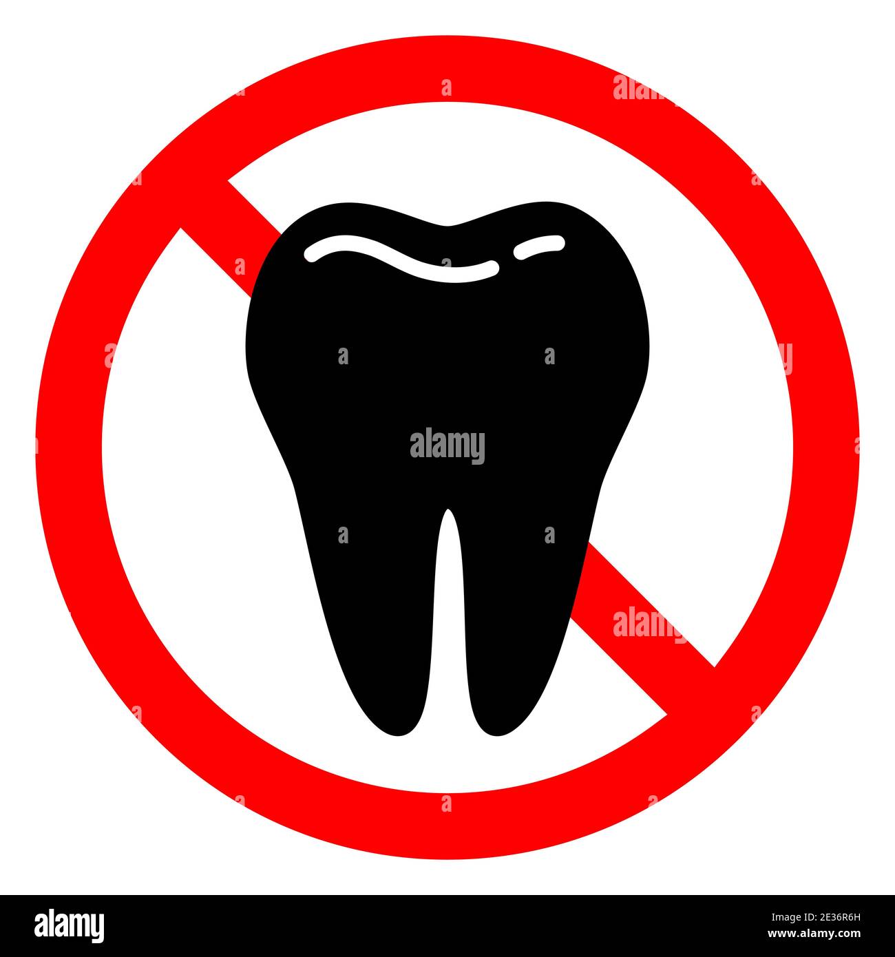 No tooth icon. Stop or ban red round sign with tooth icon. Vector ...