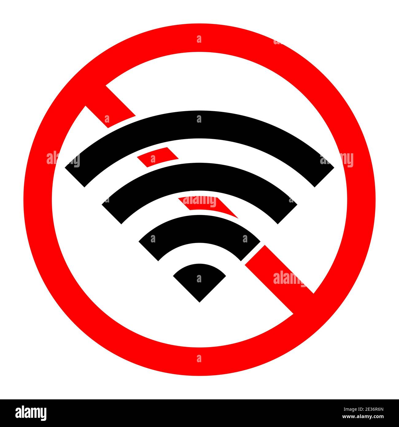 No wifi signal. WI-FI is prohibited. Stop or ban red round sign with WI ...