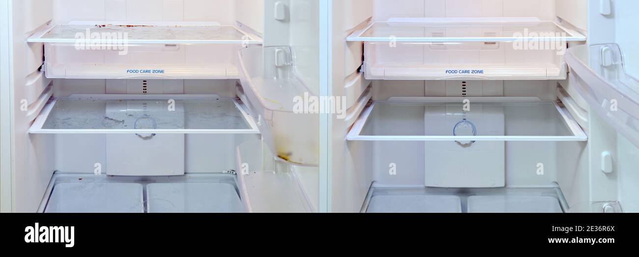 Cleaning a dirty refrigerator before and after fixing the problem ...