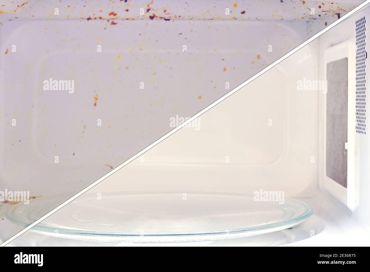 Dirty microwave before and after washing. Hygiene problems and cleaning ...