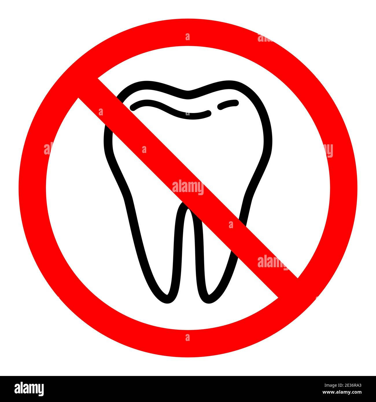 No tooth icon. Stop or ban red round sign with tooth icon. Vector ...