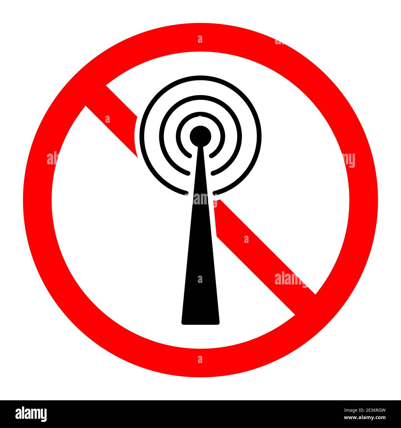 No signal. Antenna ban icon. WIFI signal is prohibited. Stop or ban red ...