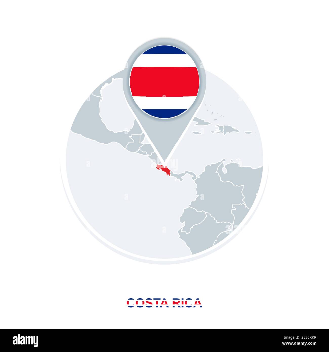 Costa Rica map and flag, vector map icon with highlighted Costa Rica ...