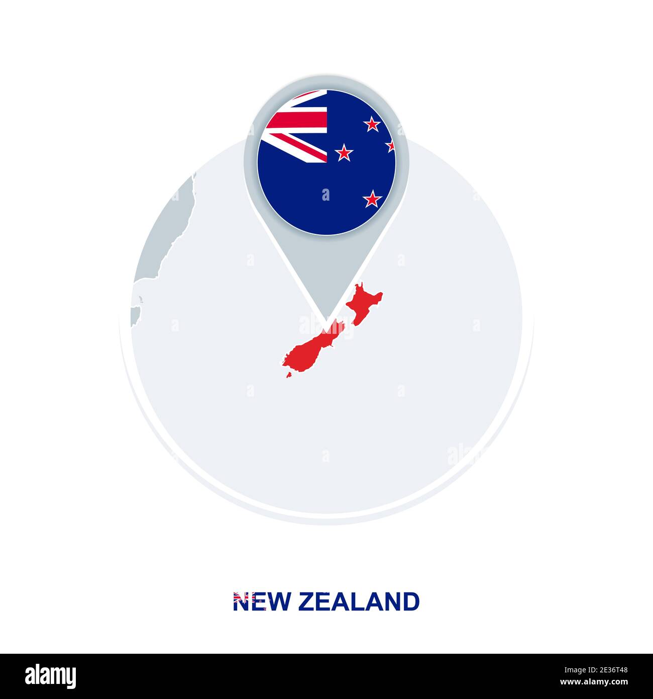 New Zealand map and flag, vector map icon with highlighted New Zealand ...