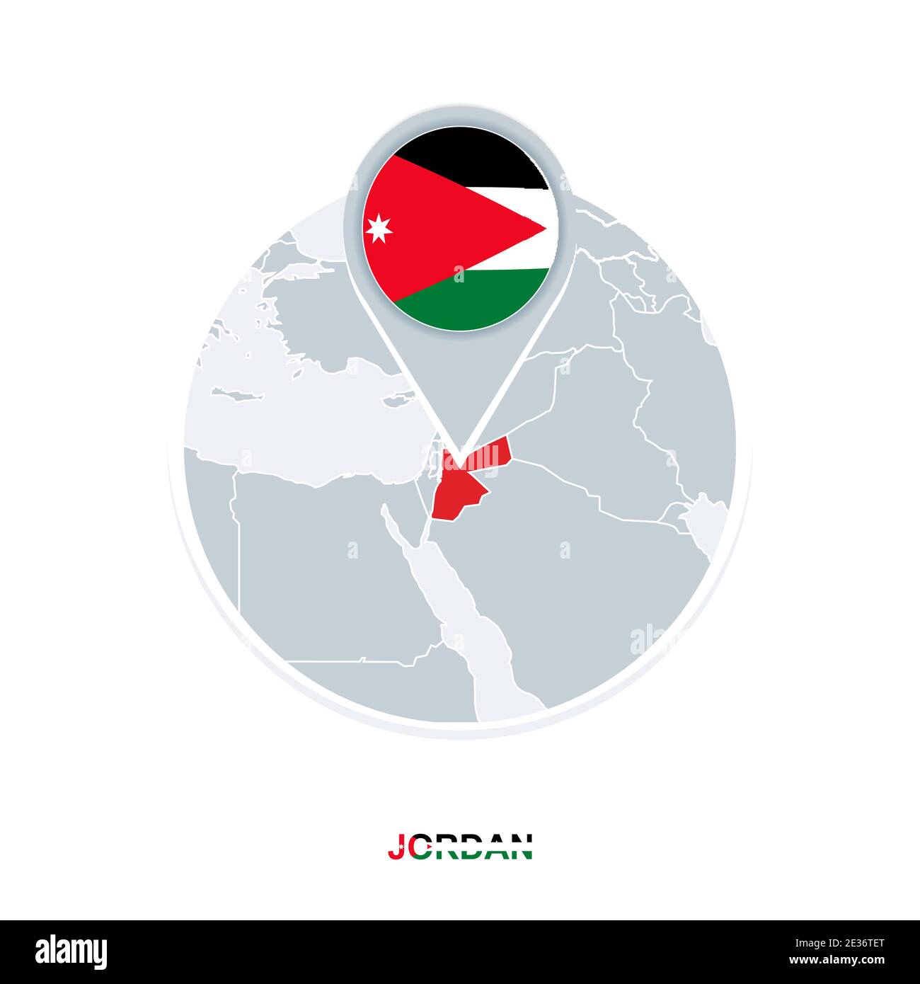 Jordan map and flag, vector map icon with highlighted Jordan Stock ...
