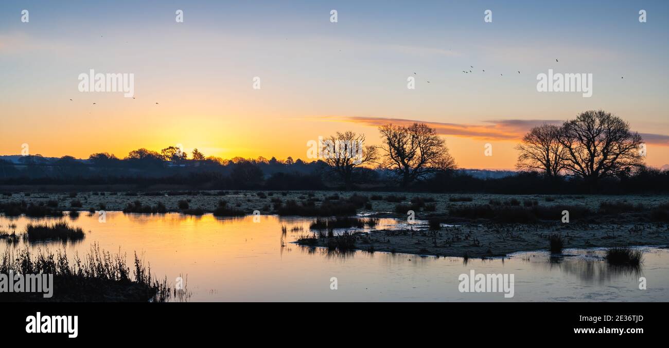 Sunrise over the Bowling Green Marsh and River Clyst, Topsham, Devon ...
