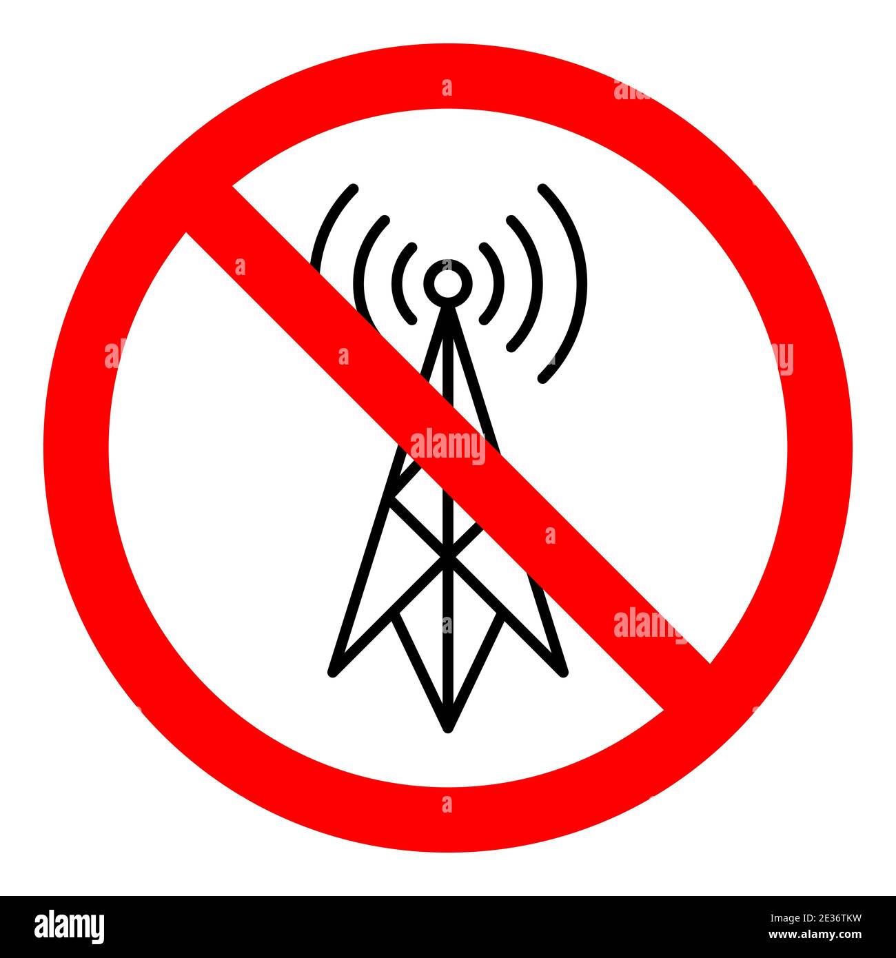No signal. Antenna ban icon. WIFI signal is prohibited. Stop or ban red ...