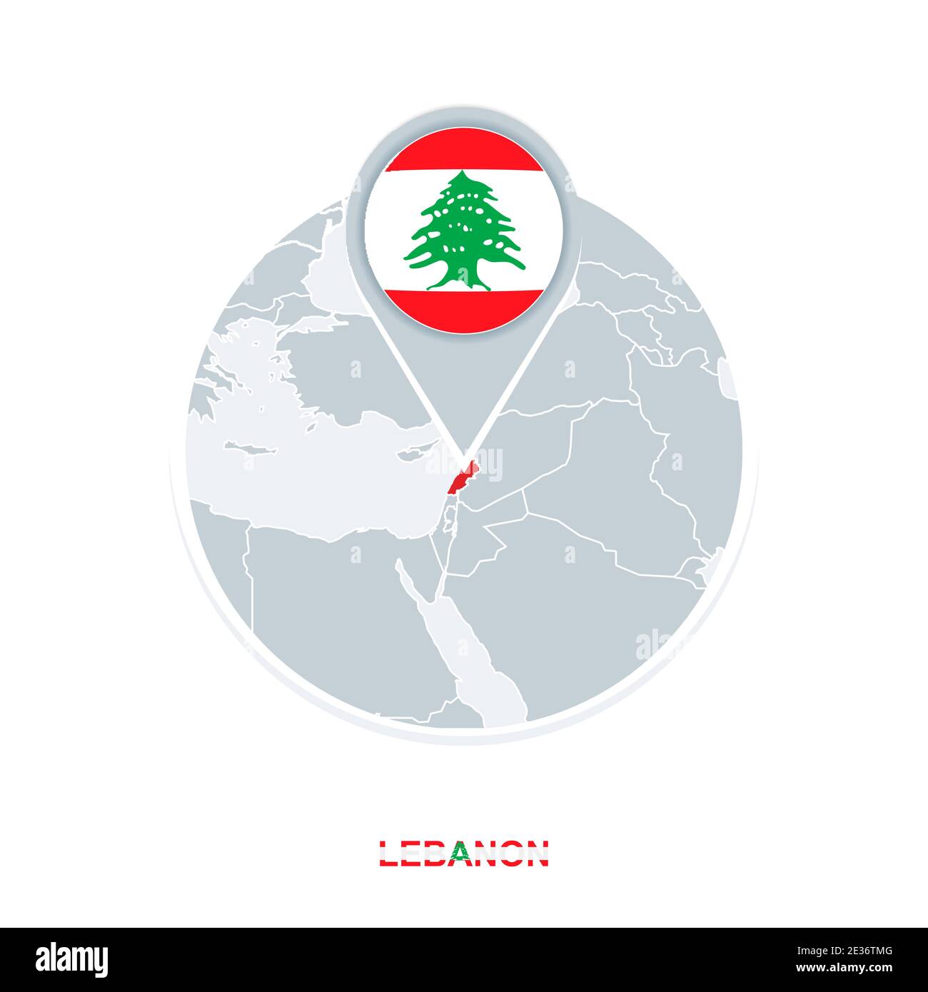 Lebanon map and flag, vector map icon with highlighted Lebanon Stock ...