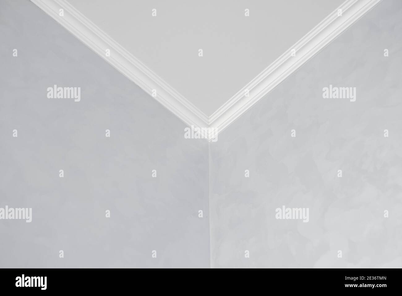 White ceiling with a white plinth in a room with gray painted walls ...