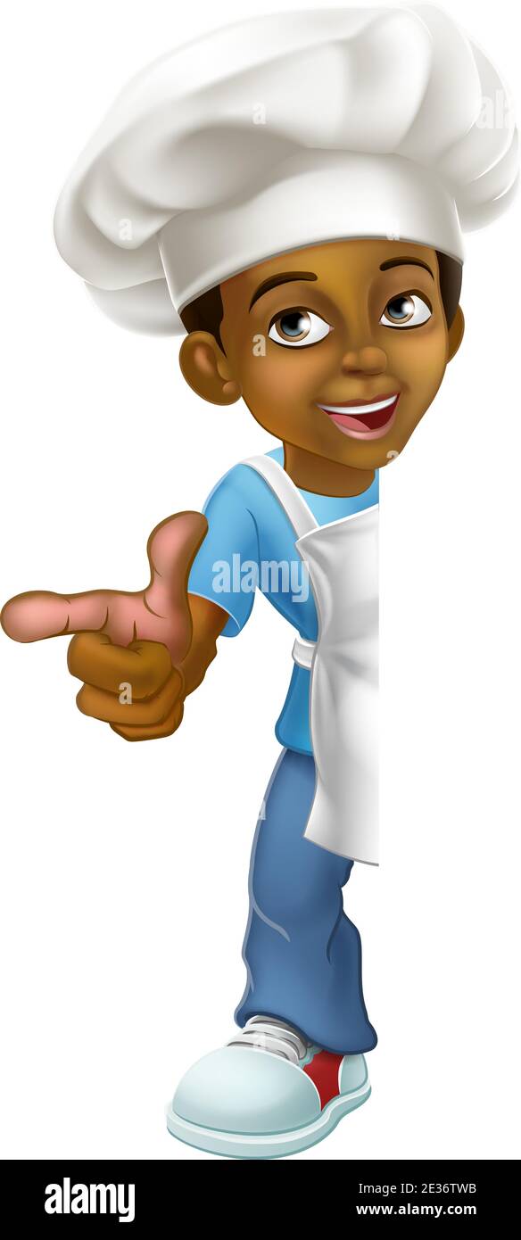 Black Boy Cartoon Child Chef Kid Sign Pointing Stock Vector Image & Art ...