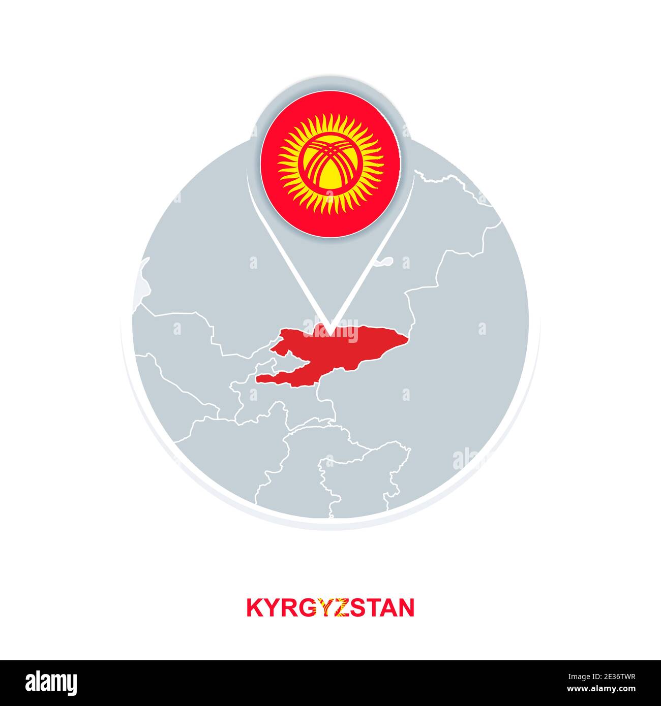 Kyrgyzstan map and flag, vector map icon with highlighted Kyrgyzstan ...