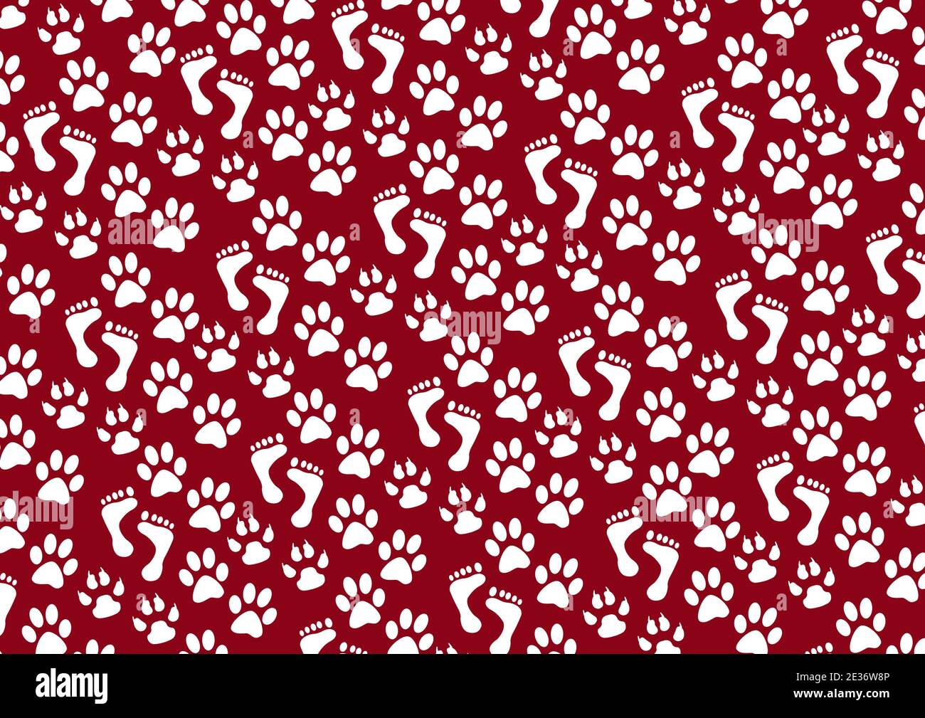 Seamless feet pattern wallpaper in red color background for decoration ...