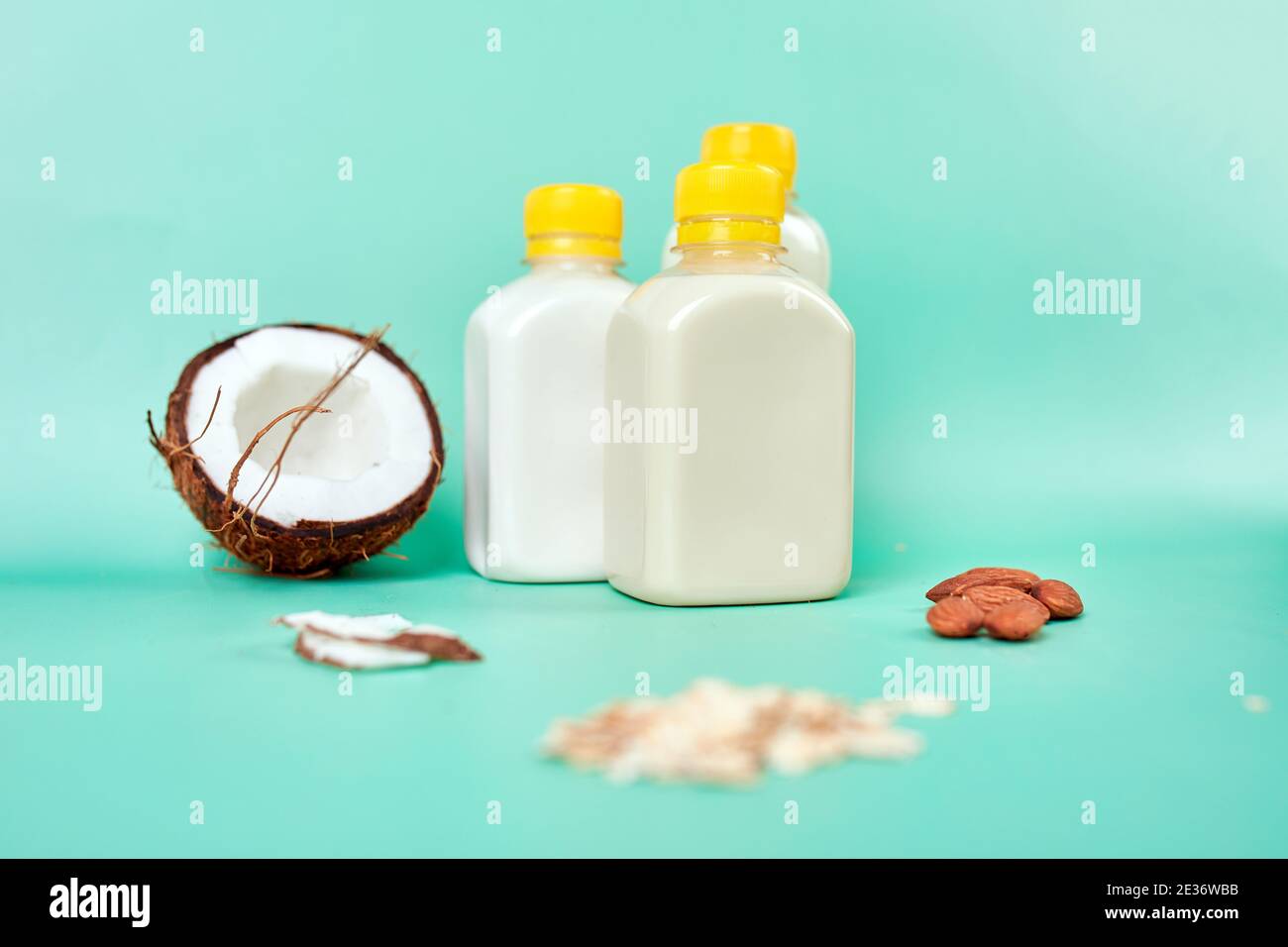 Various vegan plant based milk and ingredients, non-dairy milk ...