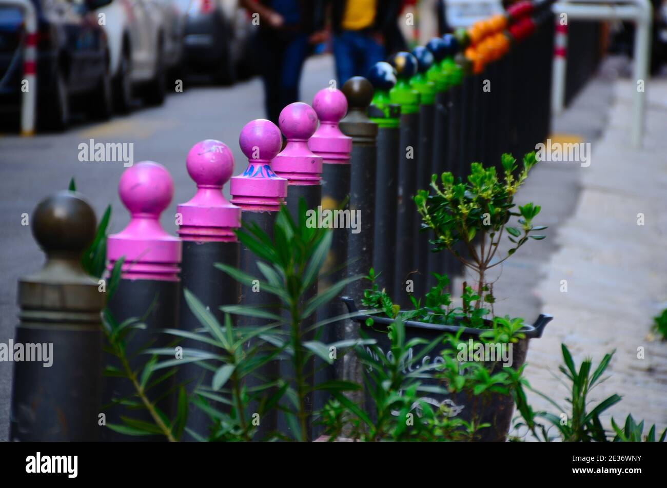 colorful road boundaries in the streets of marseille Stock Photo - Alamy