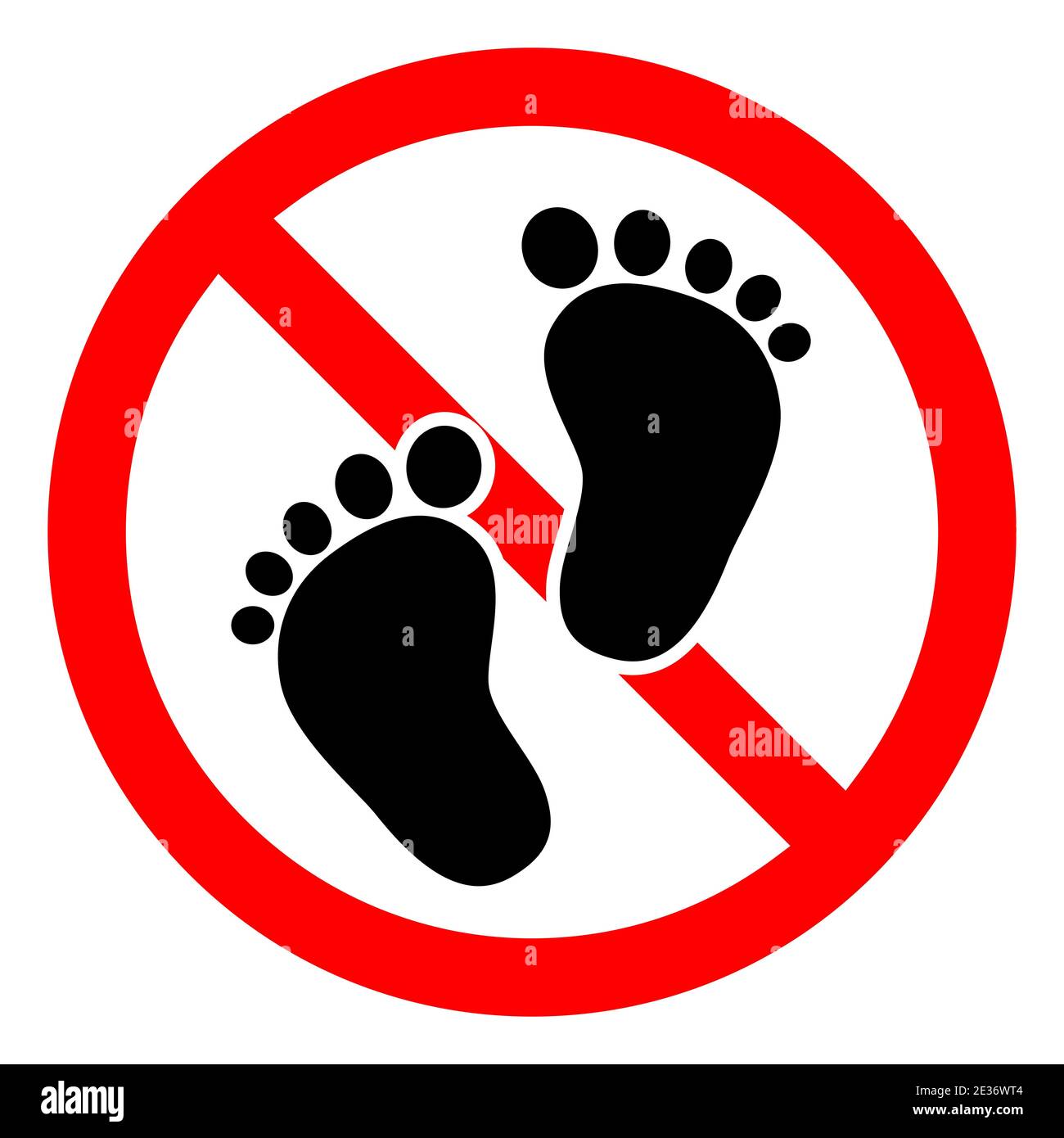 No walking barefoot sign. Stop or ban red round sign with human ...