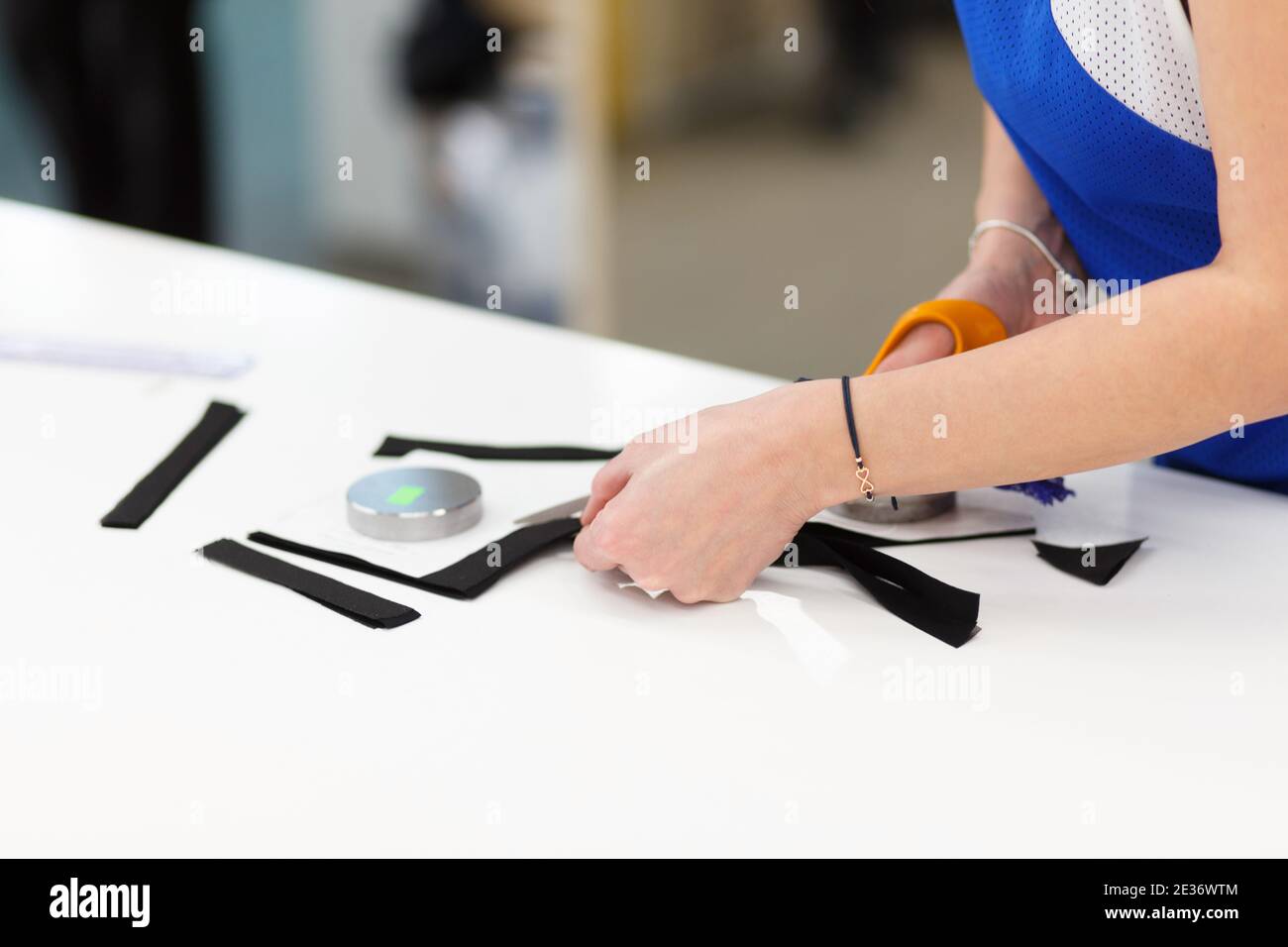 Image of designer hands working in workshop. Woman in process of ...