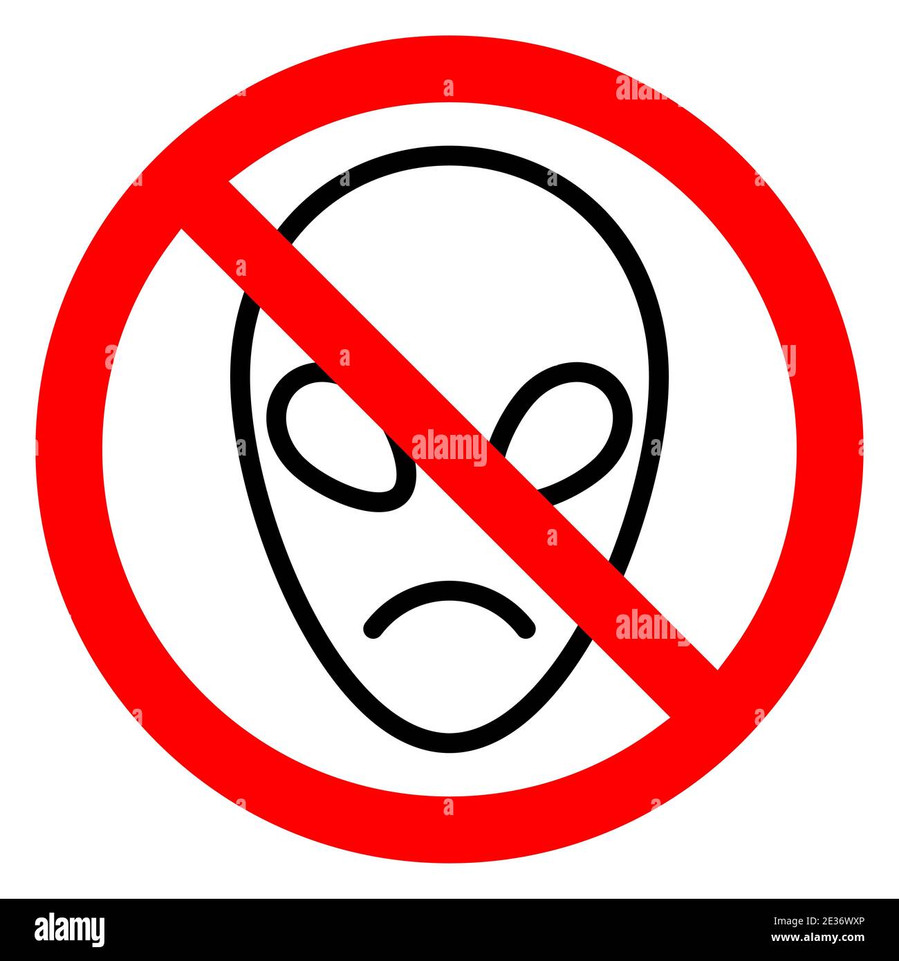 No alien icon. UFO ban icon. UFO is prohibited. Stop or ban red round ...