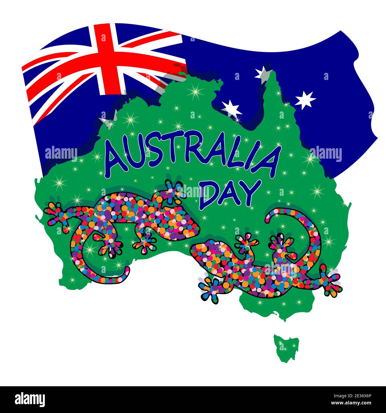 Map of Australia with two lizards and flag isolated on white ...